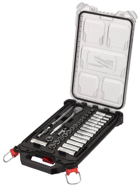 MILWAUKEE 3 8 RATCHET AND SOCKET PACKOUT SET 32 PC